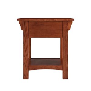 Leick Home 8222-SC Mission Impeccable End Table with Locking Secret Compartment, Made with Solid Wood, Side Table for Living Rooms, Medium Oak Finish