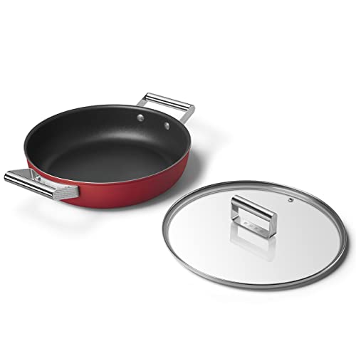 Smeg Cookware 11-Inch Red Deep Pan with Lid