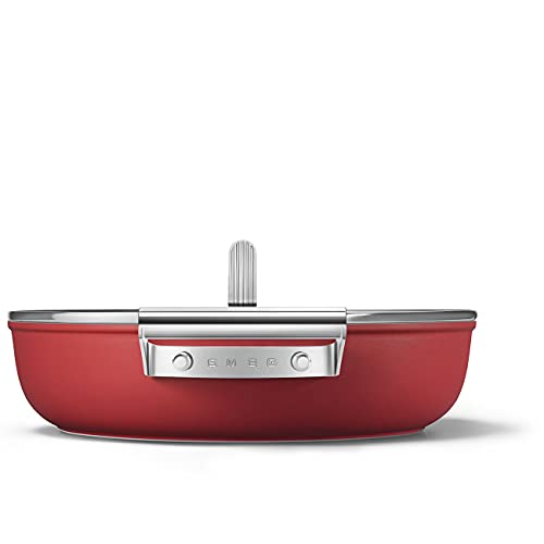 Smeg Cookware 11-Inch Red Deep Pan with Lid