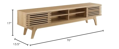 Modway Render Mid-Century Modern Low Profile 70 Inch Media Console TV Stand in Oak, 70"