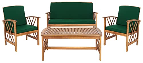 SAFAVIEH Outdoor Collection Fontana Natural/ Green Cushions 4-Piece Conversation Patio Set