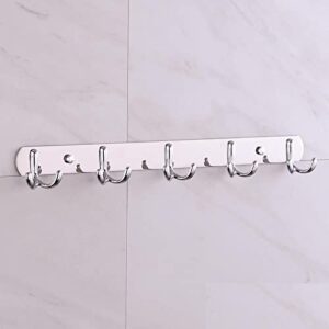 Juvielich Dual Prong Coat Hooks Wall Mounted Coat Hook with Adjustable Hooks for Hats Cloths Rack, Stainless Steel, 5 Hooks 450mm/17.72" Silver Colored Polished Finish,1 Pcs