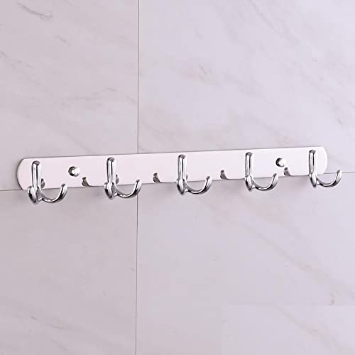 Juvielich Dual Prong Coat Hooks Wall Mounted Coat Hook with Adjustable Hooks for Hats Cloths Rack, Stainless Steel, 5 Hooks 450mm/17.72" Silver Colored Polished Finish,1 Pcs