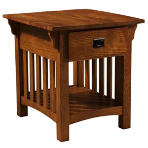 leick home 8222-sc mission impeccable end table with locking secret compartment, made with solid wood, side table for living rooms, medium oak finish