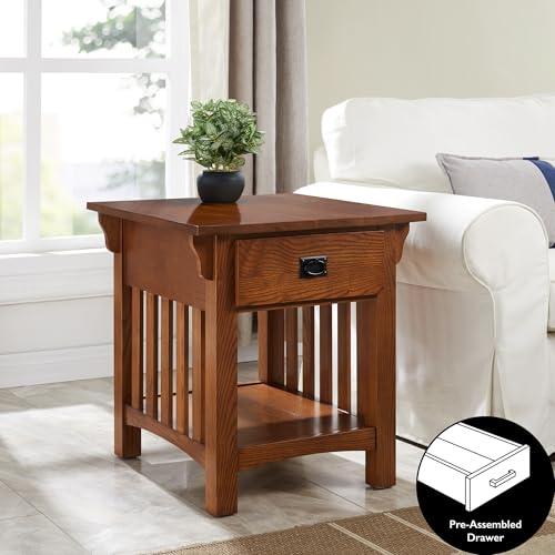 Leick Home 8222-SC Mission Impeccable End Table with Locking Secret Compartment, Made with Solid Wood, Side Table for Living Rooms, Medium Oak Finish