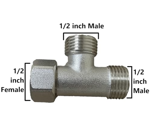 Stainless Steel Bidet T-Adapter 1/2 inch Female, 1/2 inch Male