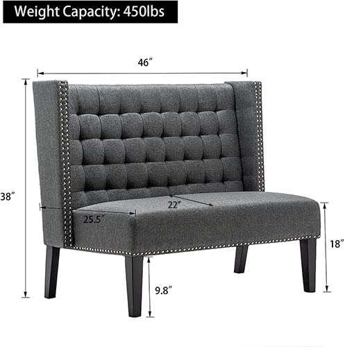 Andeworld Modern Loveseat Settee Bench Sofa Upholstered Banquette Couch for Dining Living Room Hallway or Entryway Seating Funiture with Wooden Legs,Slate