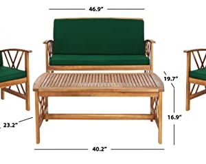 SAFAVIEH Outdoor Collection Fontana Natural/ Green Cushions 4-Piece Conversation Patio Set