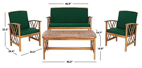 SAFAVIEH Outdoor Collection Fontana Natural/ Green Cushions 4-Piece Conversation Patio Set