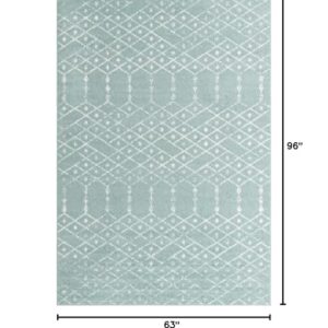 Rugs.com Paxon Trellis Collection Rug – 5' x 8' Aqua Medium-Pile Rug Perfect for Bedrooms, Dining Rooms, Living Rooms