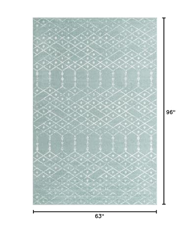 Rugs.com Paxon Trellis Collection Rug – 5' x 8' Aqua Medium-Pile Rug Perfect for Bedrooms, Dining Rooms, Living Rooms