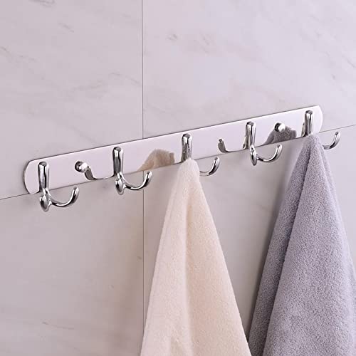 Juvielich Dual Prong Coat Hooks Wall Mounted Coat Hook with Adjustable Hooks for Hats Cloths Rack, Stainless Steel, 5 Hooks 450mm/17.72" Silver Colored Polished Finish,1 Pcs