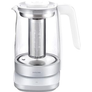 zwilling enfinigy glass kettle 1.7l, tea kettle, 6 preset temps for the perfect cup, tea timer, silver