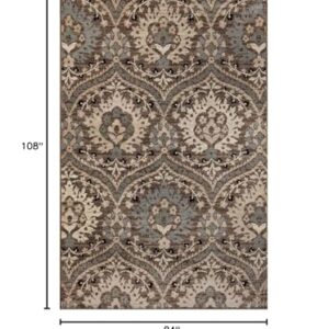 BLUENILEMILLS Blue Nile Mills: Modern Oriental Floral Damask Area Rug with Jute Backing, Light Blue, 7' x 9'