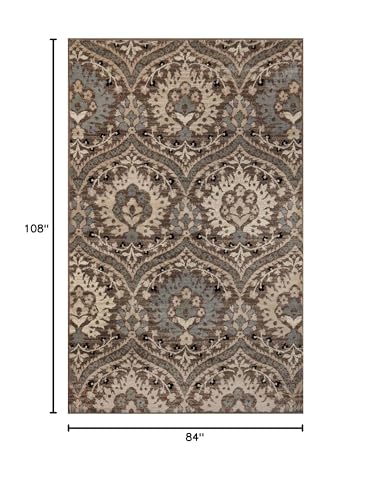 BLUENILEMILLS Blue Nile Mills: Modern Oriental Floral Damask Area Rug with Jute Backing, Light Blue, 7' x 9'