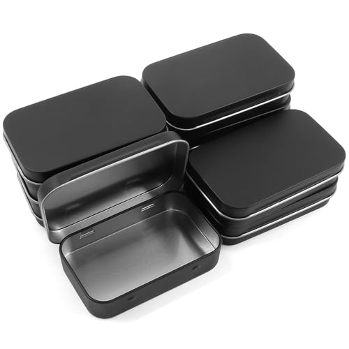 Murtenze 12PCS Metal Tin Box Containers with Slide Lids, Portable Slide Cover Storage Box for Wedding Jewelry Lip Balm Container Cosmetic Organizer. (Black, 3.15 x 1.97 x 0.59inch)