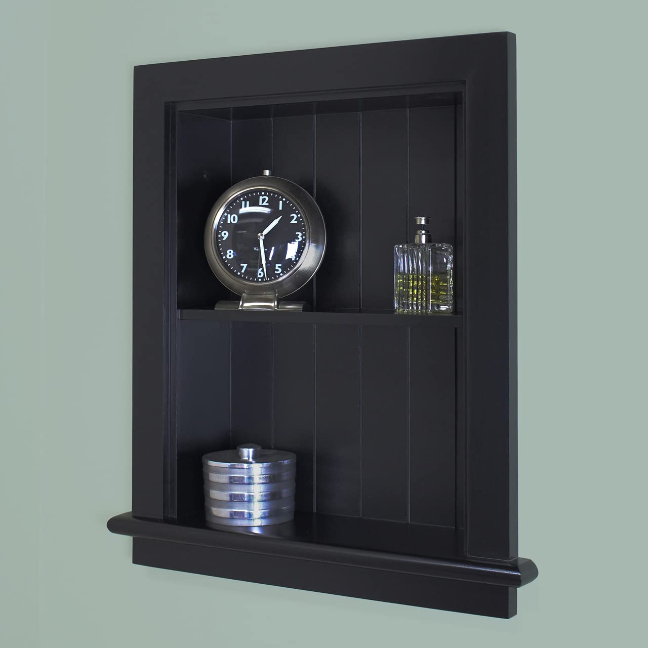 Fox Hollow Furnishings 14x18 Aiden Recessed Wall Niche Medicine Cabinet Replacement, in The Wall Bathroom Cabinet Insert Shelf/Shelves, Made in North America, Real Wood, NO MDF, Beadboard, Black