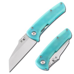 kansept folding knife main street 7.92in folding pocket knives with 3.36in stonewashed 154cm wharncliffe blade and blue g10 handle for outdoor, tactical, survival, dirk pinkerton deisgn camping hunting t1015b4