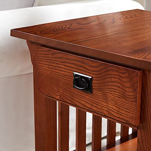 Leick Home 8222-SC Mission Impeccable End Table with Locking Secret Compartment, Made with Solid Wood, Side Table for Living Rooms, Medium Oak Finish