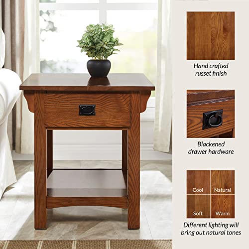 Leick Home 8222-SC Mission Impeccable End Table with Locking Secret Compartment, Made with Solid Wood, Side Table for Living Rooms, Medium Oak Finish