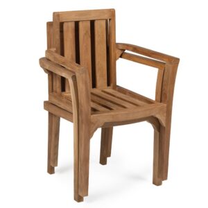 ash & ember grade a teak 2 pack classic stacking armchairs, weather resistant patio lounge chair for deck, porch, or backyard, gently curved seat and back with vertical slats, indoor outdoor use