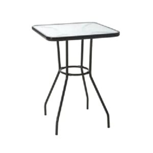 four seasons courtyard sunny isles 27 inch outdoor patio bistro dining table backyard squared furniture with tempered glass tabletop, black