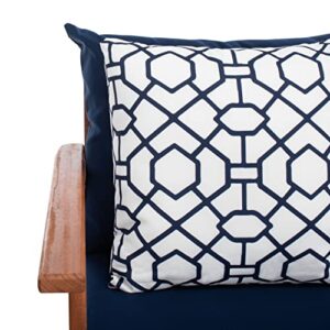 SAFAVIEH Outdoor Collection Deacon Acacia Wood Cushion 4-Piece Conversation Patio Set with Accent Pillows PAT7050E, Navy/Natural