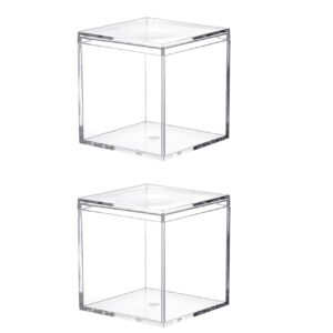 dayaanee small acrylic box clear, 2pcs plastic square cube containers with lid storage box 2.2x2.2x2.2inch/55x55x55mm for candy pill and tiny jewelry