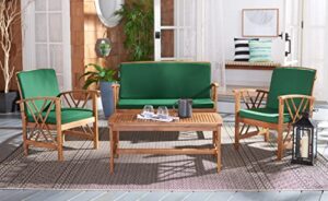 safavieh outdoor collection fontana natural/ green cushions 4-piece conversation patio set