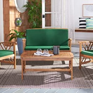 SAFAVIEH Outdoor Collection Fontana Natural/ Green Cushions 4-Piece Conversation Patio Set