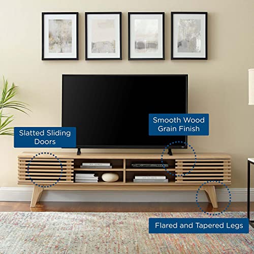 Modway Render Mid-Century Modern Low Profile 70 Inch Media Console TV Stand in Oak, 70"