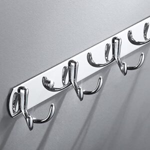 Juvielich Dual Prong Coat Hooks Wall Mounted Coat Hook with Adjustable Hooks for Hats Cloths Rack, Stainless Steel, 5 Hooks 450mm/17.72" Silver Colored Polished Finish,1 Pcs