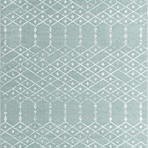 Rugs.com Paxon Trellis Collection Rug – 5' x 8' Aqua Medium-Pile Rug Perfect for Bedrooms, Dining Rooms, Living Rooms