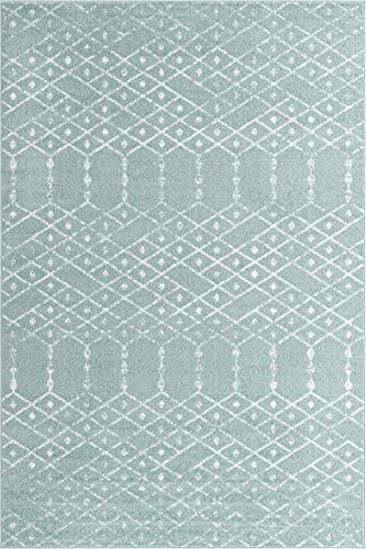 Rugs.com Paxon Trellis Collection Rug – 5' x 8' Aqua Medium-Pile Rug Perfect for Bedrooms, Dining Rooms, Living Rooms