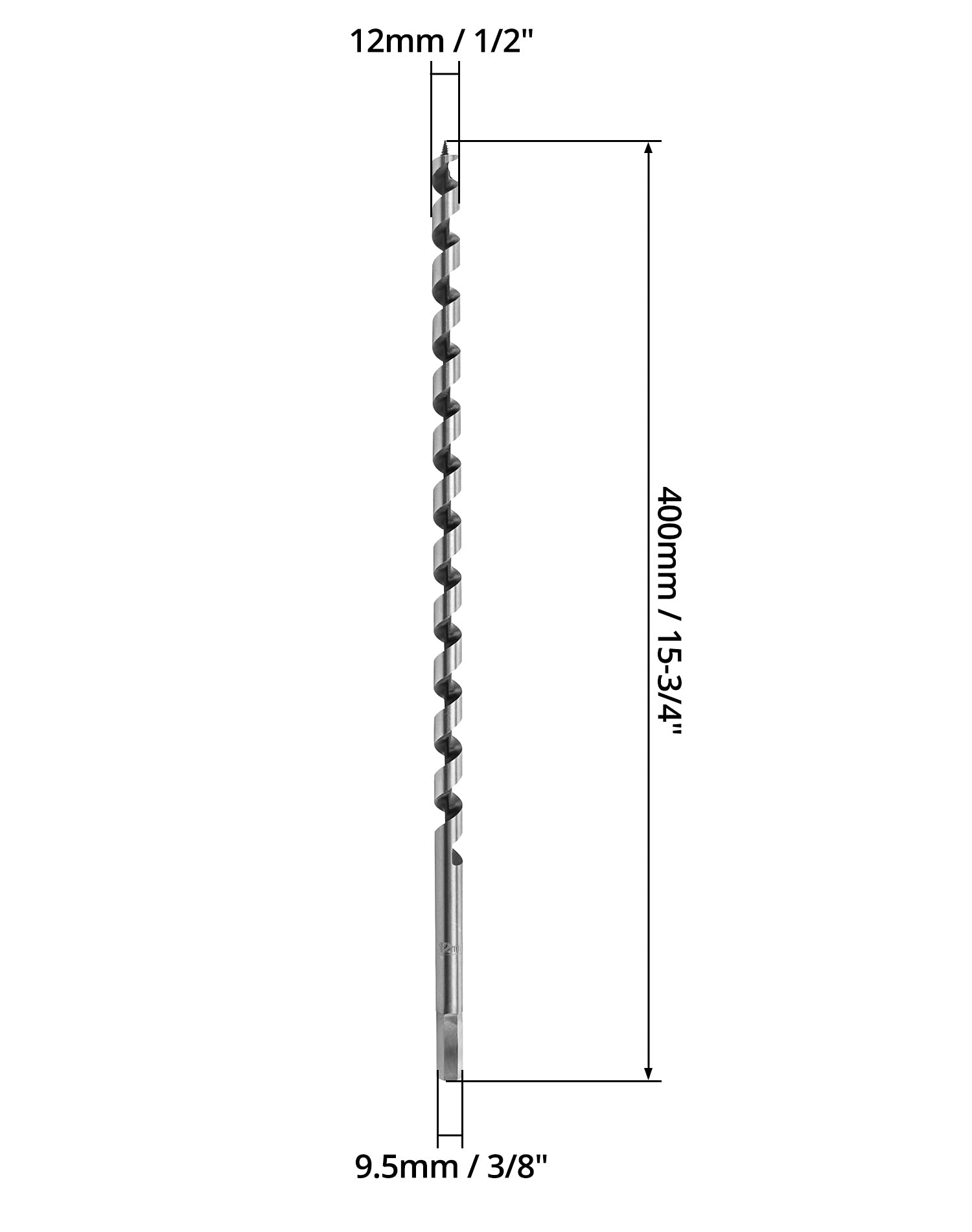 QWORK Auger Drill Bit for Wood, 1/2 Inch Diameter x 16 Inch Length, 3/8-Inch Hex Shank, Long Drill Bits