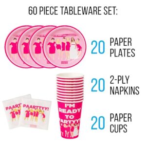 Silver Buffalo Bridesmaids, Paper Plates Cups Napkins Party Pack Set, 60 Piece