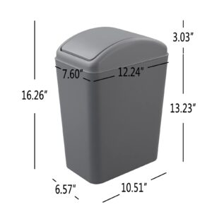 Cand 1 Pack 4 Gallon Kitchen Garbage Can, 16 L Plastic Trash Can with Swing Lid, Grey