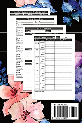 Blood Glucose Log Book: 2 Year Daily & Weekly Blood Sugar Record Journal from Breakfast to Bedtime with Contact List, Medication List, & Health ... | Personal Healthcare Diary for Women & Men