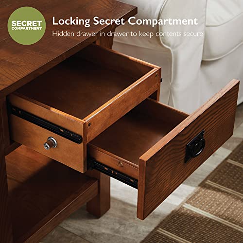 Leick Home 8222-SC Mission Impeccable End Table with Locking Secret Compartment, Made with Solid Wood, Side Table for Living Rooms, Medium Oak Finish