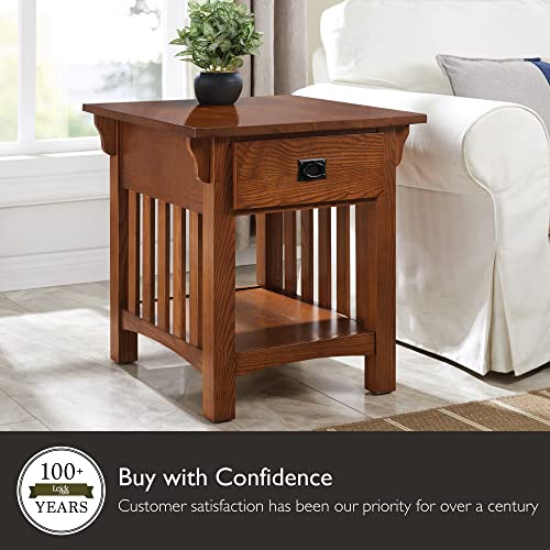 Leick Home 8222-SC Mission Impeccable End Table with Locking Secret Compartment, Made with Solid Wood, Side Table for Living Rooms, Medium Oak Finish