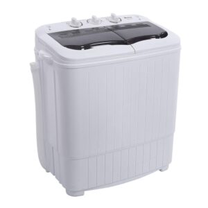 portable mini compact twin tub washing machine,portable washing machine,with built-in drain pump semi-automatic cover washing machine (grey&white, 14.3lbs)