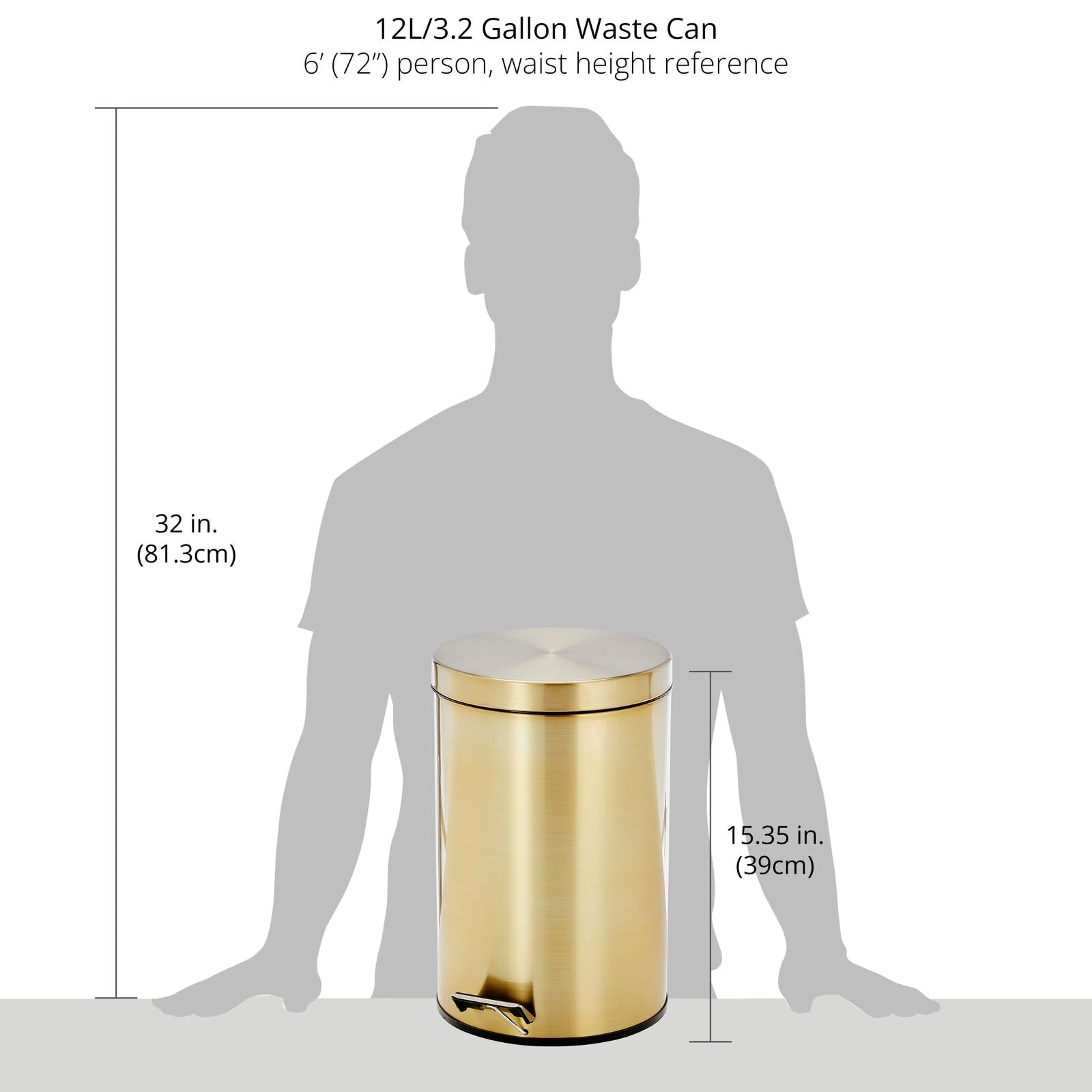 mDesign Tall 3.2 Gallon/12 Liter Round Metal Step Trash Can Wastebasket, Garbage Container Bin fo Kitchen, Bathroom, Home - Removable Liner Bucket - Soft Brass