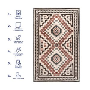 nuLOOM 3' x 5' SpinClean Machine Washable Stain-Resistant Area Rug with Non Slip Backing, Low Profile for Living Room, Bedroom, and Dining Room, Leighton Beige