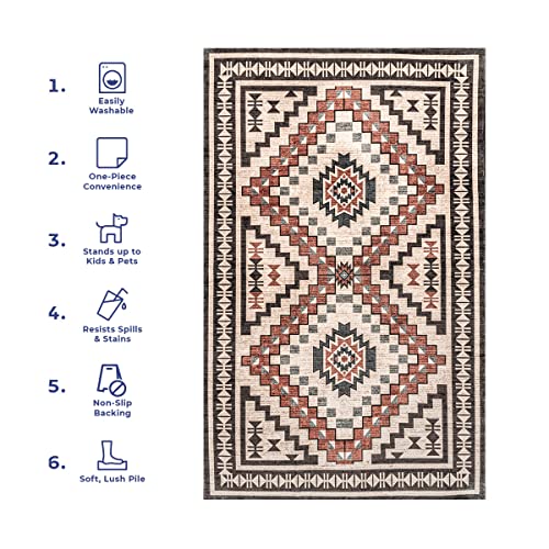 nuLOOM 4' x 6' SpinClean Machine Washable Stain-Resistant Area Rug with Non Slip Backing, Low Profile for Living Room, Bedroom, and Dining Room, Leighton Beige