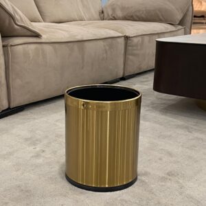 LEASYLIFE 2.6Gallon/10L，Brass Gold Bathroom Trash Can，Gold Bathroom Waste Baskets，Golden Small Garbage Can,Gold Waste Basket for Bedroom,Office，Store，Metal Trash bin Without lid (Gold)