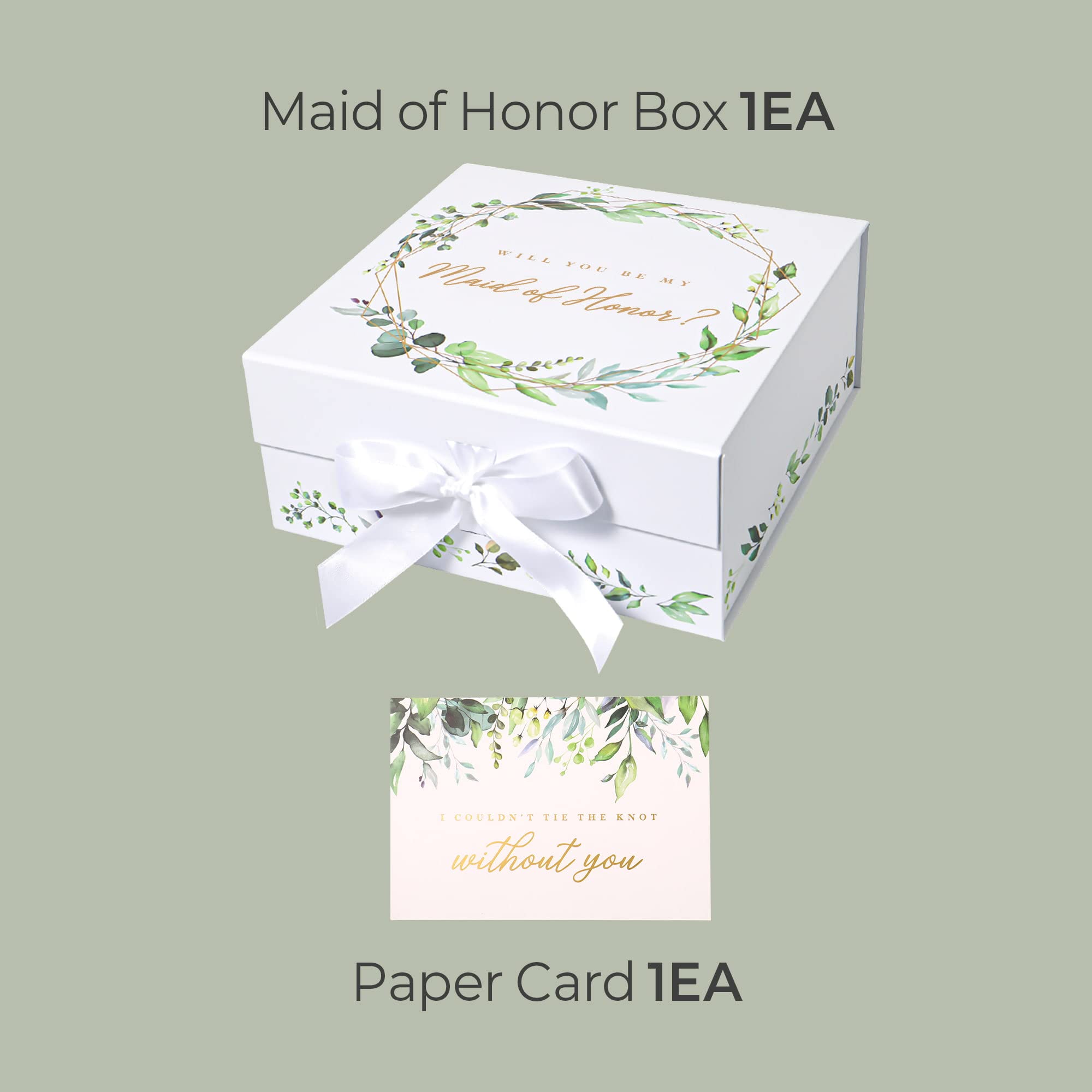 BRIGEL Bridesmaid Proposal Box, Will You Be My Maid of Honor Proposal Box for Maid of Honor Gifts, Leaf-Patterned White Box with Gold-Foiled Text, Magnetic Closure, and a White Ribbon