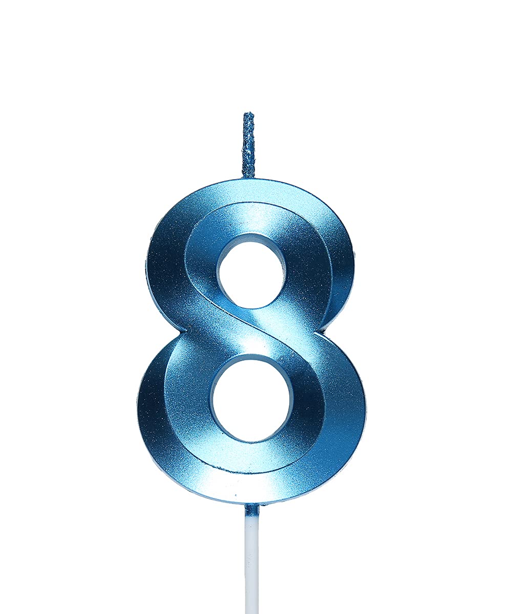 2.76 inch Blue 8 Birthday Candles,3D Number 8th Cake Topper for Birthday Decorations No 18 81 82 83 84 85 86 87 88 89