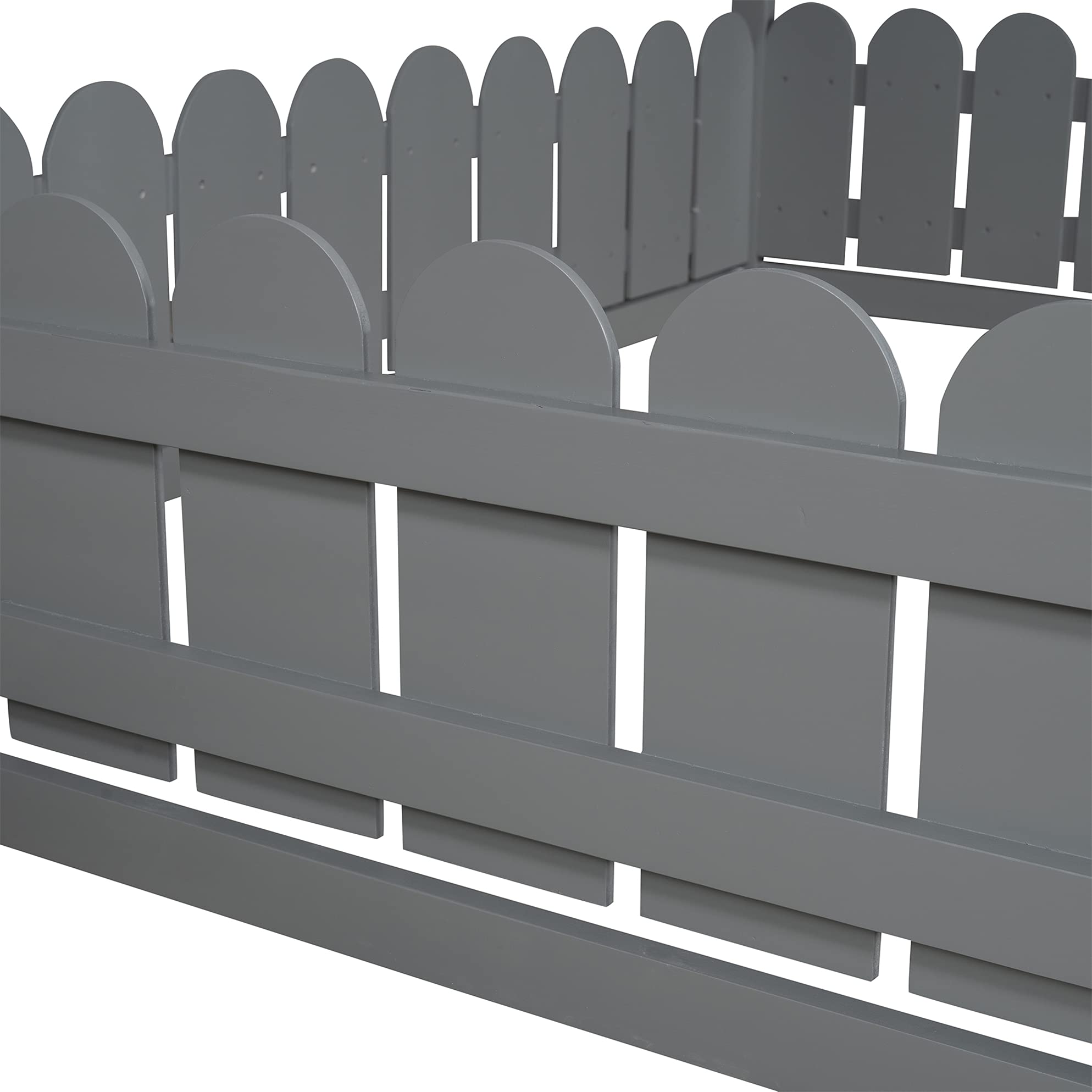 Harper & Bright Designs Full Size House Bed for Kids,Montessori Bed Full Size with Fence-Shaped Guardrails, Wood Toddler Full Floor Bed Frames for Girls, Boys(Full,Grey)