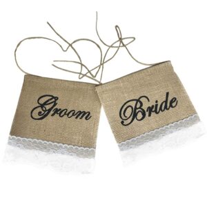 novelty giant www.noveltygiant.com rustic wedding bride & groom chair signs burlap banners