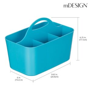 mDesign Small Plastic Shower/Bath Storage Organizer Caddy Tote with Handle for Dorm, Shelf, Cabinet - Hold Soap, Shampoo, Conditioner, Combs, Brushes, Lumiere Collection, Ocean Blue